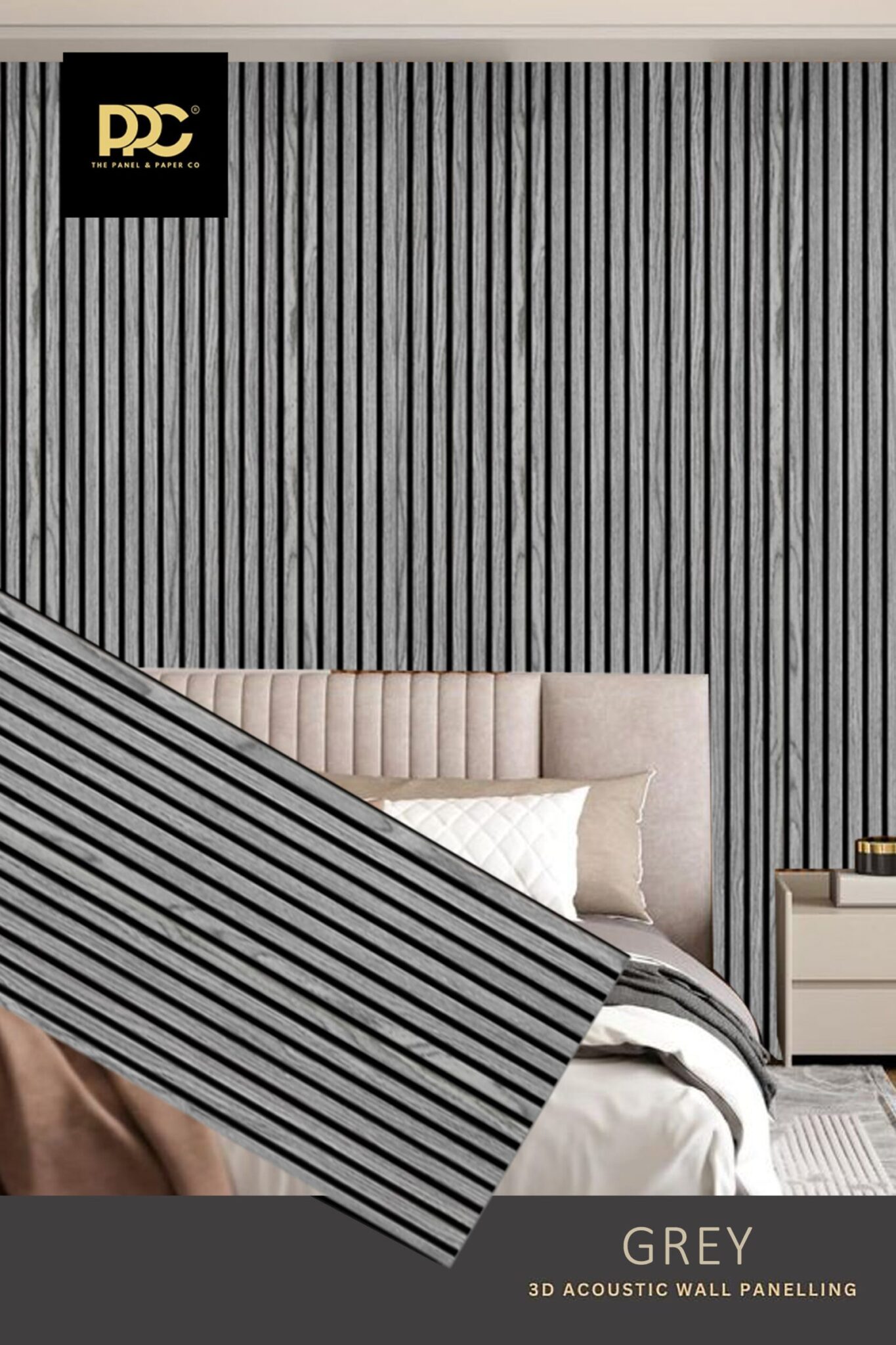 Grey Acoustic Wall Panel - THE PANEL & PAPER CO